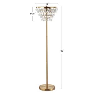 JONATHAN Y JYL9005B Jemma 60" Crystal/Metal LED Floor Lamp, Contemporary, Modern, Transitional, Elegant, Office, Living Room, Family Room, Dining Room, Bedroom, Hallway, Foyer, Brass Gold/Clear