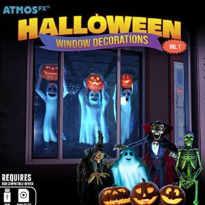 Reaper Brothers Halloween Digital Decoration Kit Includes 8 AtmosFX Video Effects for Halloween Plus HD Super Bright Projector and 48” x 72” Holographic Projection Screen