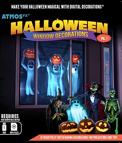 Reaper Brothers Halloween Digital Decoration Kit Includes 8 AtmosFX Video Effects for Halloween Plus HD Super Bright Projector and 48” x 72” Holographic Projection Screen