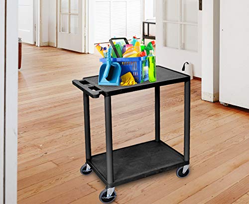 Offex Mobile Structural Foam Plastic Multipurpose Utility Cart with 2 Shelves and Ergonomic Handle - Black, Great for Garage, Shop or Storage Area