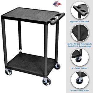 Offex Mobile Structural Foam Plastic Multipurpose Utility Cart with 2 Shelves and Ergonomic Handle - Black, Great for Garage, Shop or Storage Area