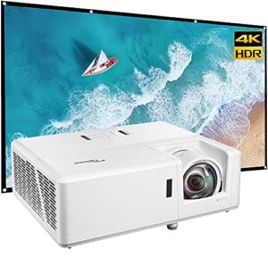 optoma gt1090hdr short throw laster home theater projector bundle with minolta 120″ home theater projector screen 16:9 indoor outdoor folding with mount hooks