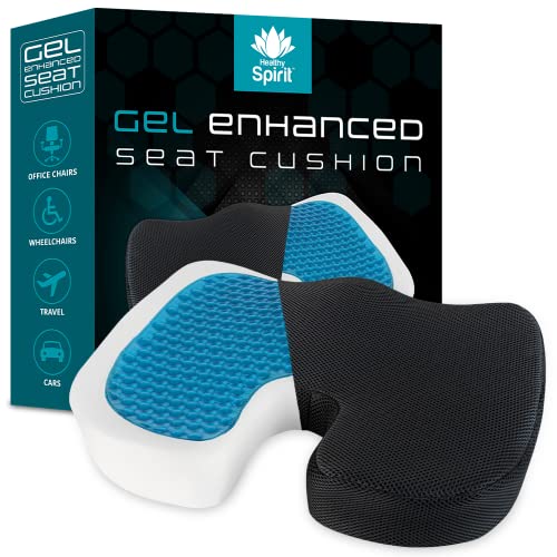 Healthy Spirit Gel Enhanced Seat Cushion | | Memory Foam and Gel Seat Cushion Office Chair Car Seat Cushion Coccyx, Black