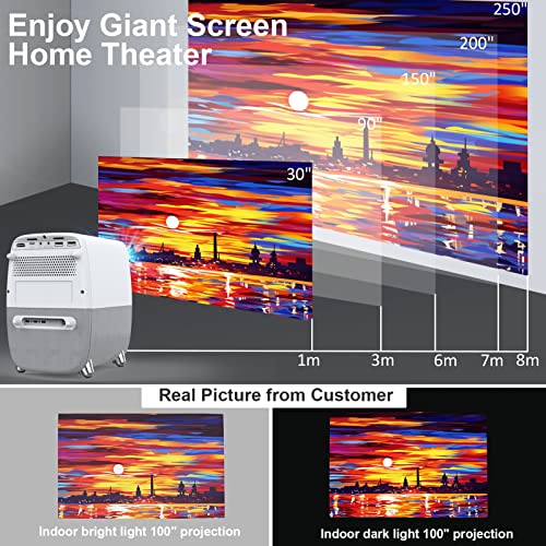 Portable Bluetooth WiFi Projector 4K-Supported - Video Projector with 100” Projection Screen, 8000L, Electric Focus, Full HD 1080P, Home Theater for iOS/Android Phone, Laptop/PC/PS4, Outdoor Movie