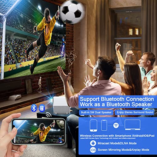 Portable Bluetooth WiFi Projector 4K-Supported - Video Projector with 100” Projection Screen, 8000L, Electric Focus, Full HD 1080P, Home Theater for iOS/Android Phone, Laptop/PC/PS4, Outdoor Movie