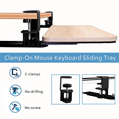 BOWEN EZ Keyboard Tray Under Desk, Slide-Out Keyboard Drawer Keyboard Platform, Clamp-On Mouse Keyboard Sliding Tray Computer Desk Extender for Typing Workstation, 25.3" W x 9.8" D