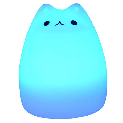 MOEBULB Children Night Light 7 Colorful Silicon Cute Cat LED Night Light Lamp USB Rechargeable Desk Light for Baby Kids Bedside Bedroom Children Study lamp