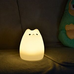 MOEBULB Children Night Light 7 Colorful Silicon Cute Cat LED Night Light Lamp USB Rechargeable Desk Light for Baby Kids Bedside Bedroom Children Study lamp