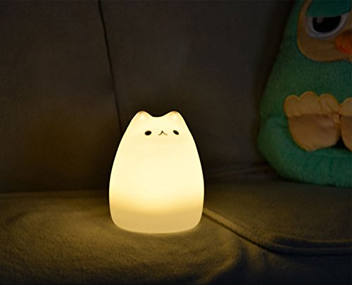 MOEBULB Children Night Light 7 Colorful Silicon Cute Cat LED Night Light Lamp USB Rechargeable Desk Light for Baby Kids Bedside Bedroom Children Study lamp