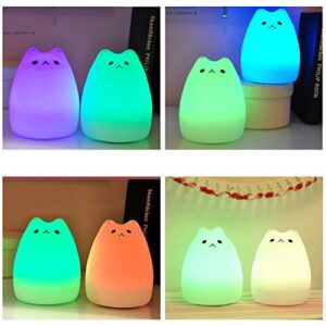 MOEBULB Children Night Light 7 Colorful Silicon Cute Cat LED Night Light Lamp USB Rechargeable Desk Light for Baby Kids Bedside Bedroom Children Study lamp