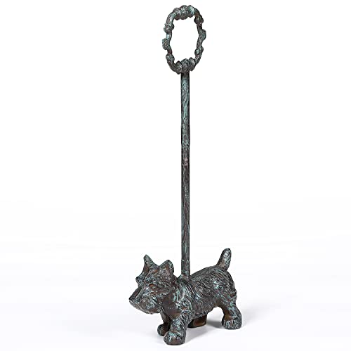 WEMPOLU Cast Iron Door Stopper with Handle, 4.88 Lbs Decorative Metal Dog Door Stop, Antique Blue