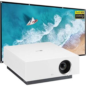 lg hu810pw 4k uhd cinebeam smart laser projector with 300″ display bundle with 120 inch minolta 16:9 indoor-outdoor screen