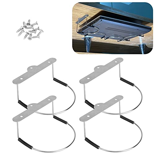 Sfcddtlg 4 PCS Under Desk Laptop Holder Mount with Screw-Under Desk Laptop Organizer Rack Storage Shelf for Macbooks, Surface, Keyboard, Routers, Modems & More