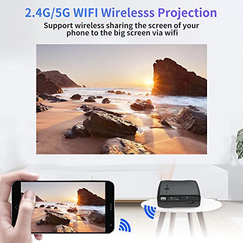 5G WiFi Bluetooth Projector, 10000L Native 1080P Outdoor Projector 4K Movie 300" Display, Wireless Sync Screen Home Theater Projector for iOS/Android Phone/HDMI/USB/PC/Fire Stick, 4D Keystone & Zoom