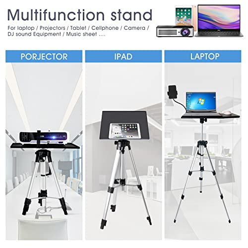 Projector Tripod Stand with Tray Laptop Tripod with Tray Stand Projector Holder Stand Adjustable Height Laptop Stand DJ Laptop Stand Laptop Floor Stand Laptop Standing Desk (Silver)