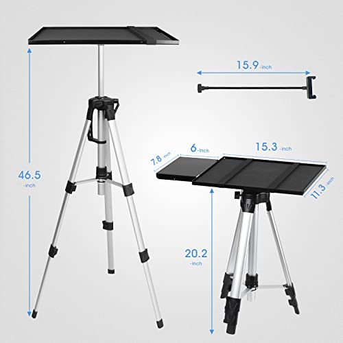 Projector Tripod Stand with Tray Laptop Tripod with Tray Stand Projector Holder Stand Adjustable Height Laptop Stand DJ Laptop Stand Laptop Floor Stand Laptop Standing Desk (Silver)