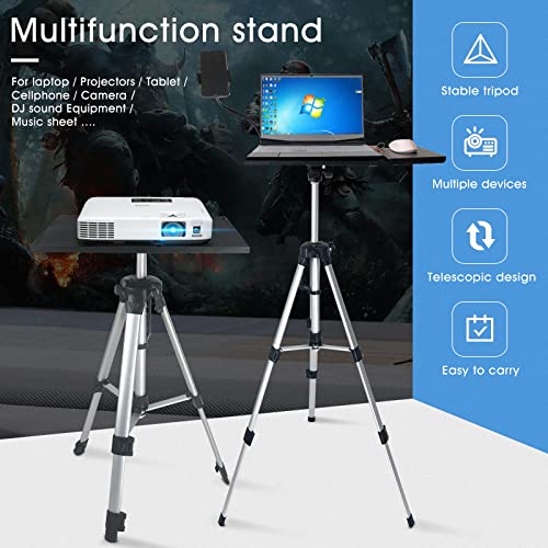 Projector Tripod Stand with Tray Laptop Tripod with Tray Stand Projector Holder Stand Adjustable Height Laptop Stand DJ Laptop Stand Laptop Floor Stand Laptop Standing Desk (Silver)