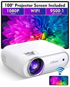 mini projector, funtuspic-ci best phone projector 2022 upgraded native 1080p with 8500l, wifi projector compatible with ios/android phone/tablet/laptop/tv stick/usb/ps4 [100″ screen included]