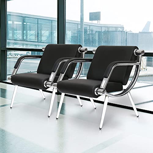 Kinbor 2Pcs Reception Chairs - Black PU Leather Lobby Chairs, Airport Chairs