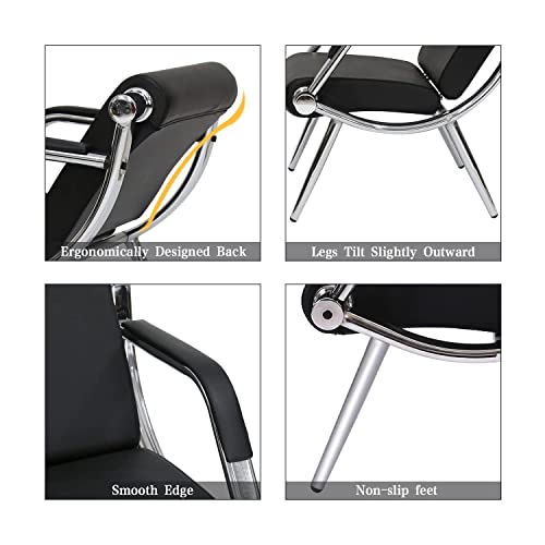 Kinbor 2Pcs Reception Chairs - Black PU Leather Lobby Chairs, Airport Chairs