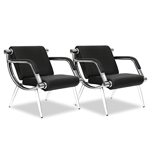 Kinbor 2Pcs Reception Chairs - Black PU Leather Lobby Chairs, Airport Chairs