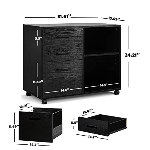 Hrooarem Lateral File Cabinet, Large Capacity Printer Stand with File Cabinet, Rolling File Cabinet for Home Office, Mobile Printer Filing Stand, CI-WJG-2021-BR002