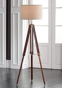 cherry finish wood surveyor tripod floor lamp