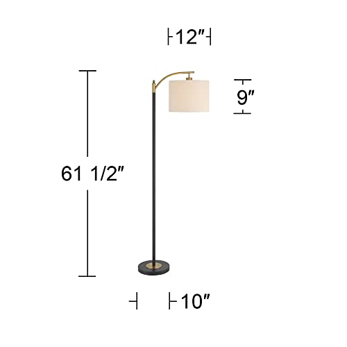 360 Lighting Rayna Mid Century Modern Downbridge Floor Lamp 61 1/2" Tall Black Warm Gold Metal Off-White Linen Drum Shade for Living Room Reading Bedroom Bedside Office Family House Home