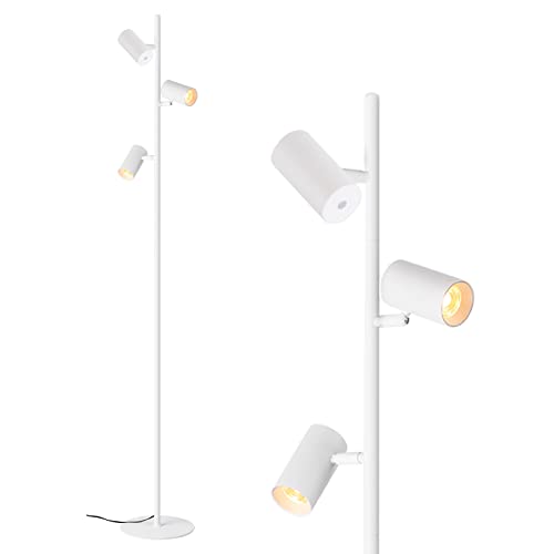 LEONLITE Minimalist LED Tree Floor Lamp for Living Room, Dimmable 3 Lights Modern Reading Standing Lamp for Bedroom, CRI93, Touch Control, Adjustable Heads, 2700K Soft White, White