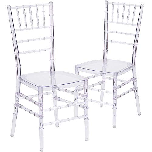 YaocongFurniture Transparent Ice Crystal Chair (2 Pack) Party Event Wedding Chairs,Acrylic Ghost Chairs,Flash Elegance Stacking Chiavari Chair,Clear Chair