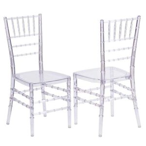 YaocongFurniture Transparent Ice Crystal Chair (2 Pack) Party Event Wedding Chairs,Acrylic Ghost Chairs,Flash Elegance Stacking Chiavari Chair,Clear Chair