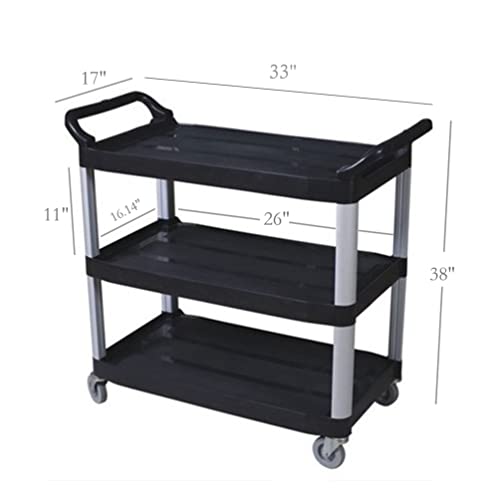 FixtureDisplays Foodservice Cart 330lbs Capaticy 3 Shelf Utility Cart Push Transfer Storage Tray Mobile Tool Bus Printer Cart 33 X 17 X 38" Outside Dimmensions 26X17 Shelf Size 18002