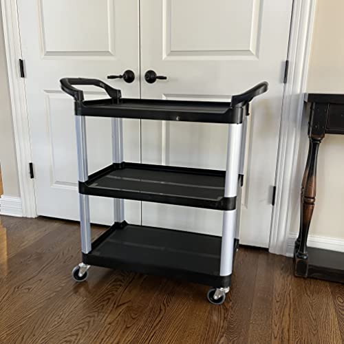 FixtureDisplays Foodservice Cart 330lbs Capaticy 3 Shelf Utility Cart Push Transfer Storage Tray Mobile Tool Bus Printer Cart 33 X 17 X 38" Outside Dimmensions 26X17 Shelf Size 18002