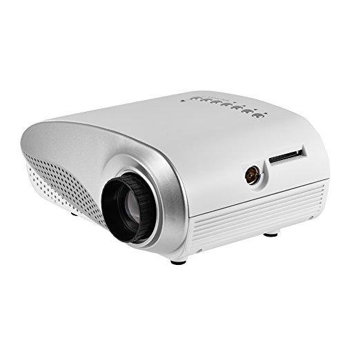 ASHATA Mini Projector,Full LED Video Projector 1080P Supported Mini Multimedia Home Theater Video Projector w/ AV/USB/VGA/HDMI/SD Slot (White)