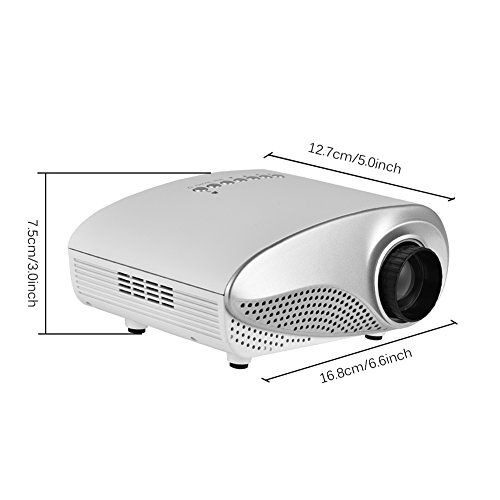 ASHATA Mini Projector,Full LED Video Projector 1080P Supported Mini Multimedia Home Theater Video Projector w/ AV/USB/VGA/HDMI/SD Slot (White)