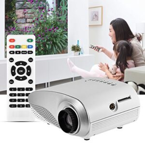 ASHATA Mini Projector,Full LED Video Projector 1080P Supported Mini Multimedia Home Theater Video Projector w/ AV/USB/VGA/HDMI/SD Slot (White)