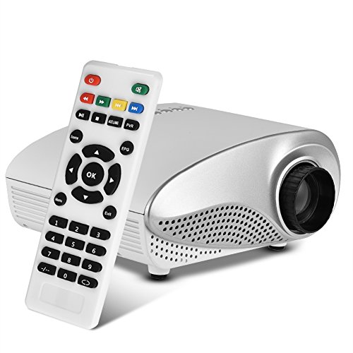 ASHATA Mini Projector,Full LED Video Projector 1080P Supported Mini Multimedia Home Theater Video Projector w/ AV/USB/VGA/HDMI/SD Slot (White)