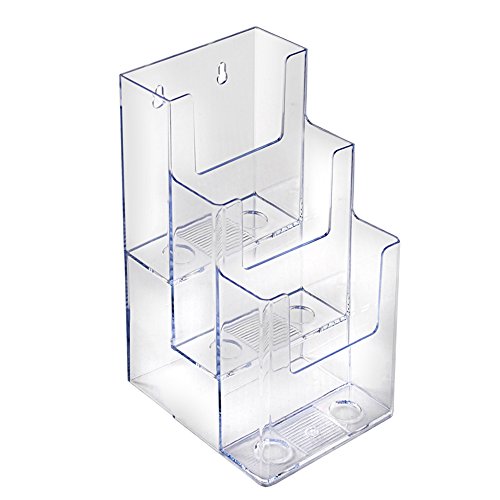 Azar Displays 252033 Three-Tier Tri-Fold Brochure Holder, Acrylic Boxes for Display-Table Menu Holder Stands (4.25”W X 5.25”D X 9.125”H)-Tabletop Pamphlet Holder-Literature & Leaflet Holder, 2-Pack