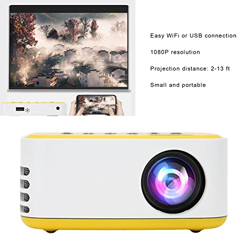 Mini Projector, Portable Projector 1080P LED WiFi USB Small Movie Projector Inbuilt Speaker for Home Camping Travel(US Plug)