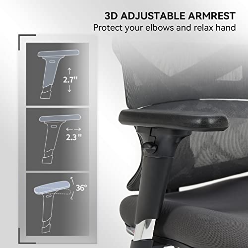 SIHOO Ergonomic Office Chair - High Back Desk Chair with Lumbar Support, 3D Armrest and Adjustable Height Backrest Thick Seat Cushion Breathable Mesh Computer Chair (Black)