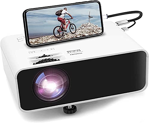 Mini Portable Movie Projector 1080P-Supported - Jimwey Full HD Outdoor Video Projector, with 50000 Hrs LED Lamp Life, Compatible with TV Stick, PS4, HDMI, USB, AV for Home Cinema [2021 Upgraded]