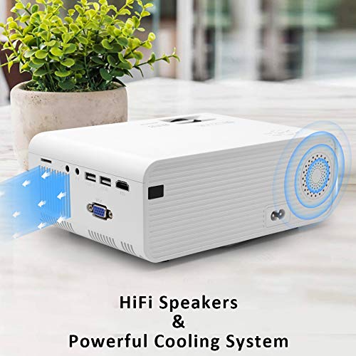 Mini Portable Movie Projector 1080P-Supported - Jimwey Full HD Outdoor Video Projector, with 50000 Hrs LED Lamp Life, Compatible with TV Stick, PS4, HDMI, USB, AV for Home Cinema [2021 Upgraded]