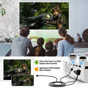 Mini Portable Movie Projector 1080P-Supported - Jimwey Full HD Outdoor Video Projector, with 50000 Hrs LED Lamp Life, Compatible with TV Stick, PS4, HDMI, USB, AV for Home Cinema [2021 Upgraded]