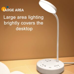 Bovmics LED Desk Lamp with 2 USB Charging Port and 3 AC Outlet, 3 Color Temperatures,Adjustable Neck, On/Off Switch,Eye-Caring Home Office Foldable Table Lamp (White)