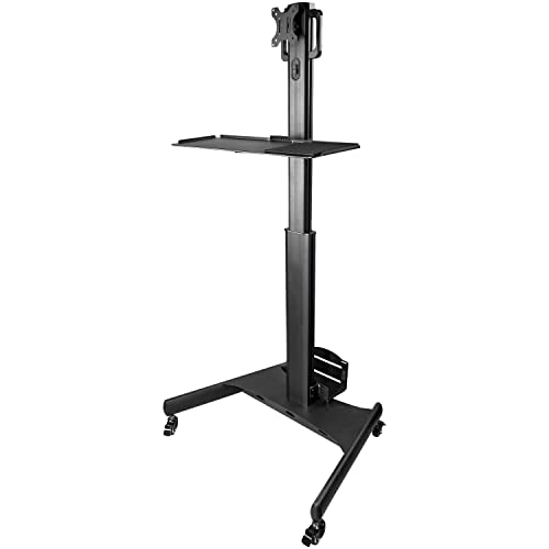 StarTech.com Mobile Workstation Cart with Monitor Mount, CPU/PC Holder, Keyboard Tray - Ergonomic Height Adjustable Desktop Cart - Rolling Mobile Standing Workstation on Wheels (WKSTNCART)