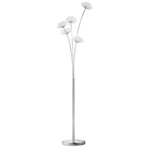 dyrabrest 5 heads crystal dandelion led floor lamp,elegant modern creative crystal standing lamp with 317 foot switch for living room,bedroom,office,35x3w led bulb (included),sliver