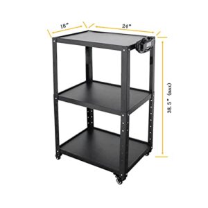 Steel AV Cart, 24-38" Height Adjustable AV Presentation Cart for Video Projector, TV, Laptop Computers, Printers, Metal Construction Rolling Storage Cart, Suitable for Office and School(41Inch)