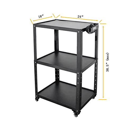 Steel AV Cart, 24-38" Height Adjustable AV Presentation Cart for Video Projector, TV, Laptop Computers, Printers, Metal Construction Rolling Storage Cart, Suitable for Office and School(41Inch)