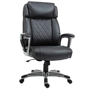 vinsetto high back 6-point massage home office chair, swivel faux leather task chair with headrest, and padded armrests, black