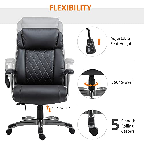 Vinsetto High Back 6-Point Massage Home Office Chair, Swivel Faux Leather Task Chair with Headrest, and Padded Armrests, Black